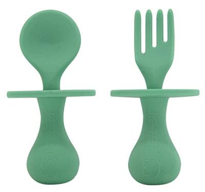 China Training Weaning Silicone Baby Fork Spoon Self Feeding Cutlery For 6 Month Old for sale