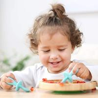 China Training Weaning Silicone Baby Fork Spoon Self Feeding Cutlery For 6 Month Old for sale