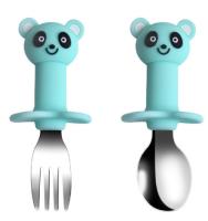 China Soft Reusable Silicone Baby Fork Spoon Healthy Feeding Dishwasher Safe for sale