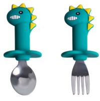 China Soft Reusable Silicone Baby Fork Spoon Healthy Feeding Dishwasher Safe for sale