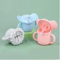 China Eco Friendly spill proof Silicone Baby Cups Elephant Lion Head With Handle for sale