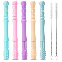 China Soft 100% Non Toxic Silicone Baby Teether 5 Pack Hollow Teething Tubes for sale