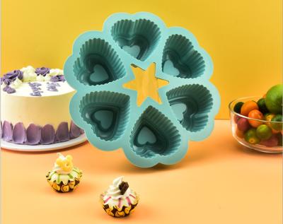 China ISO9001 6 Holes Heart Shaped Silicone Cake Mold OEM Eco Friendly for Baking for sale