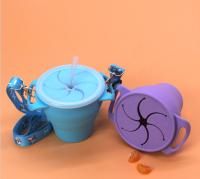 China Lightweight 350ml Foldable Silicone Snack Cup Spill Proof Silicone Collapsible Cup for sale