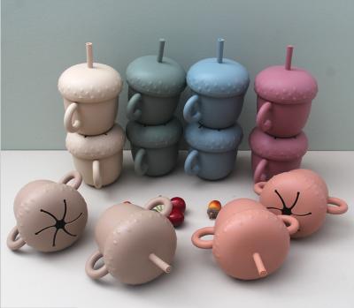 China Binaural Silicone Water Cup Reusable Silicone Cup With Lid And Straw for sale