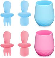 China 100% Eco Friendly Silicone Baby Fork Spoon With Open Cup OEM Acceptable for sale