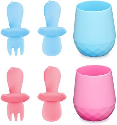 China 100% Eco Friendly Silicone Baby Fork Spoon With Open Cup OEM Acceptable for sale
