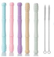 China Food Silicone Hollow Tooth Tube Stick Gum Toy 17×2cm Hypoallergenic for sale