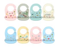 China Eco Friendly Silicone Baby Bibs Cartoon Picture Printed Waterproof With Food Pocket for sale