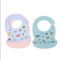 China Eco Friendly Silicone Baby Bibs Cartoon Picture Printed Waterproof With Food Pocket for sale
