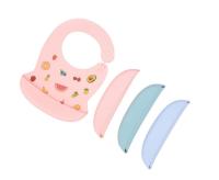 China Eco Friendly Silicone Baby Bibs Cartoon Picture Printed Waterproof With Food Pocket for sale