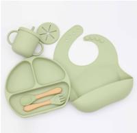 China Food Grade Silicone Baby Cutlery Set Snack Cup Bibs Suction Plate for sale