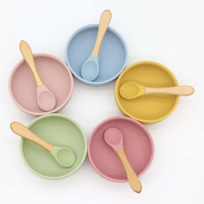 China Food Grade Silicone Baby Bowl with Weaning Utensil , Suction Bowl , Silicone Spoon for sale