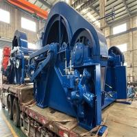 China 500kN Blue Hydraulic Drum Anchor Winch For Cargo Fishing Ship for sale