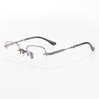 China Luxury Brand Silver Black Half Frame Anti Blue Light Glasses Frame Optical Prescription Reading Reflective Men Glasses Luxury for sale