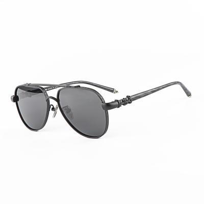 China Wholesale Shades China High End Retro Uv400 Black Edgy Style Pilot Women Men Beach Sunglasses Men logo Custom Manufacturer for sale