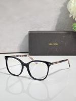 China TM FORD Women Cat Eye Optical Eyeglasses, TF6089-B Acetate Prescription Glasses Frame with Silver T Logo, Clear Blue Light Blocking Lenses Prescription for sale