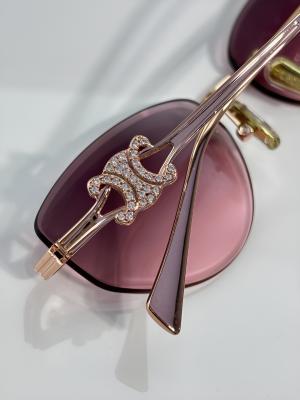 China Rimless Oval Sunglasses For Women, Luxury Triomphe Crystal Rhinestone Decor Rimless Sunglasses, Gradient Lens Metal Frame Designer UV400 Protection Fashion Eyewear For Travel Party CL2382U for sale