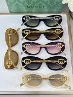 China GG7558 Vintage Oval Cat Eye Sunglasses for Women Luxury Metal Bamboo Temple Double G Logo Gradient Lens UV400 Protection Retro Acetate Frame Fashion Designer Shades for Party Travel Daily Wear for sale