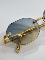 China Rimless Octagon Sunglasses for Women, Luxury Gold Metal Frame Gradient Lens Designer Brand Sunglasses, Vintage Irregular Cut Rimless Sun Glasses UV400 Protection Fashion Eyewear for Party Travel for sale
