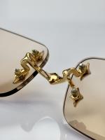China Y2K Vintage Rimless Rectangle Sunglasses For Women, 3D Four‑Pointed Star Metal Ornament Polished Alloy Temple UV400 Protection Trendy Sun Glasses for Streetwear, Party, Beach & Daily Wear for sale
