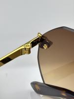 China Luxury Rimless Panther Head Sunglasses for Men, Polygon Cut Gradient Lens UV400 Anti‑UV Metal Alloy Frame Business Driving Travel Sun Glasses Multi‑color Options for sale