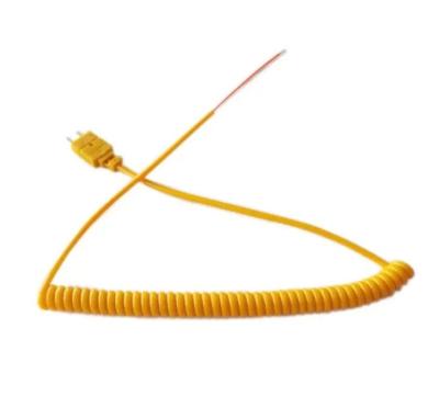 China Coiled Type K Thermocouple Cable With Miniature Connector Chromel Alumel Flat PVC Insulation Pin Fast Response for sale
