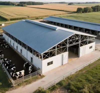 China Hot-DIP Galvanized Steel Structure Cow Shelter with Customizable Span and Earthquake Resistant Design for sale