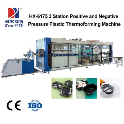 China Automatic Positive Negative Pressure Plastic Thermoforming Machine | 3/4 Stations PLC Heat Forming Equipment for PP PET PVC PS Box Tray Lid Making for sale