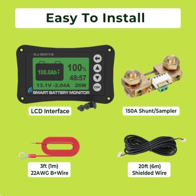 China 150A Bluetooth SOC Battery Monitor Fuel Gauge For 12V 24V 48V Solar RV Camping for sale