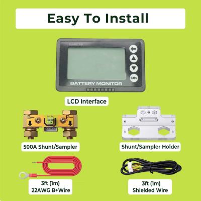 China Smart Shunt Lithium Battery Monitor LCD Display For RV Golf Cart Electric Motorcycle for sale