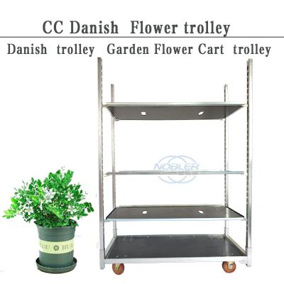 China Plywood Folding 4 Wheel Danish Trolley Logistics Flower Fast Turnover Trolley for sale