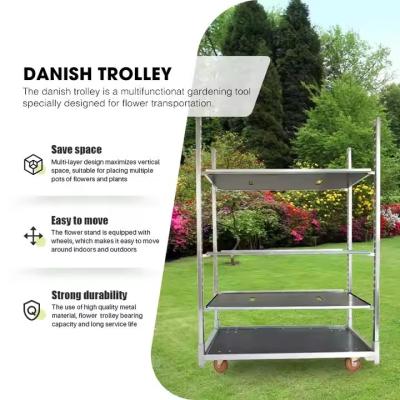 China Plywood Material Four Wheel Rolling Danish Trolley Shelves for sale