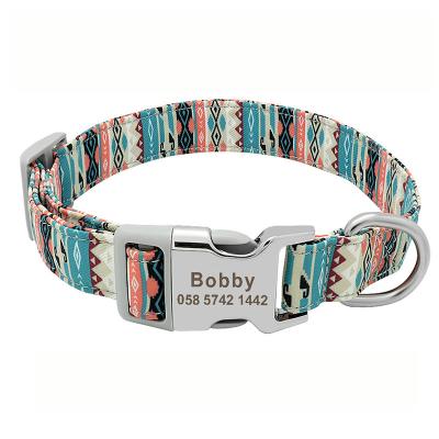 China Custom Pattern Polyester Pet Dog Collar Adjustable Nylon Reflective Safety for Outdoor Walking for sale