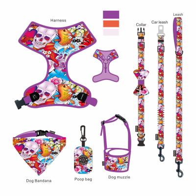 China 7 Piece Small Dog Harness Set M Size Adjustable Collar Leash Ribbon Decoration for sale