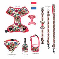 China 7 Piece Small Dog Harness Set M Size Adjustable Collar Leash Ribbon Decoration for sale