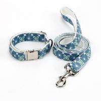 China Custom Printed Harness Leash Set Pu Leather Dog Collar Leash Set for sale