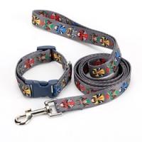 China Custom Printed Harness Leash Set Pu Leather Dog Collar Leash Set for sale