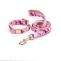 China Custom Printed Harness Leash Set Pu Leather Dog Collar Leash Set for sale
