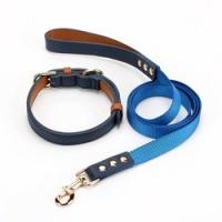 China Custom Printed Harness Leash Set Pu Leather Dog Collar Leash Set for sale