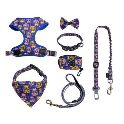 China 7 in 1 No Pull Dog Harness Set with Leash and Collar Breathable Mesh 900D Nylon for sale