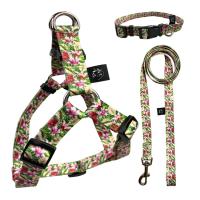 China Heavy Duty Collar Leash Harness Set Puppy Adjustable Flower Pattern Pet Lope for sale