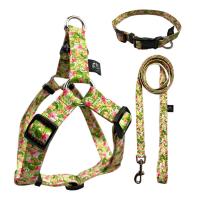 China Heavy Duty Collar Leash Harness Set Puppy Adjustable Flower Pattern Pet Lope for sale