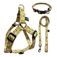 China Heavy Duty Collar Leash Harness Set Puppy Adjustable Flower Pattern Pet Lope for sale