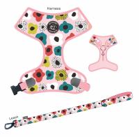 China Custom Logo Collar Leash Harness Set Polyester Dog Harness Leash for sale