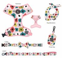 China Custom Logo Collar Leash Harness Set Polyester Dog Harness Leash for sale