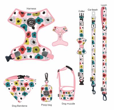 China Custom Logo Collar Leash Harness Set Polyester Dog Harness Leash for sale