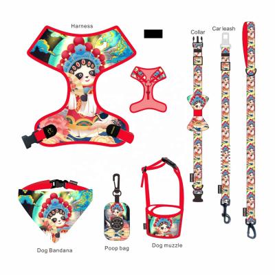 China Custom Printed Waterproof Dog Leash with Poop Bag Holder 7 in 1 Harness Set Sizes XS to L for sale