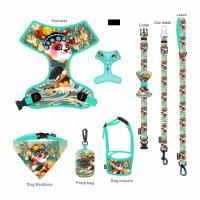 China Custom Printed Waterproof Dog Leash with Poop Bag Holder 7 in 1 Harness Set Sizes XS to L for sale