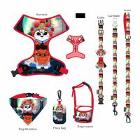 China Custom Printed Waterproof Dog Leash with Poop Bag Holder 7 in 1 Harness Set Sizes XS to L for sale